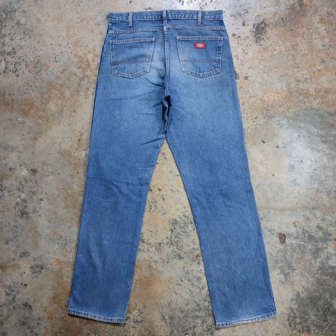 DICKIES RED PATCH LIGHT WASHED CLASSIC DENIM PANTS on Carousell