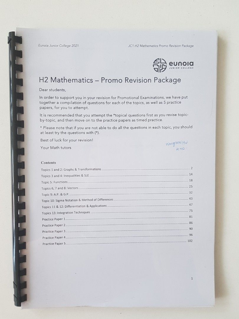EJC JC 2 H2 Maths Promo Revision Booklet, Hobbies & Toys, Books ...