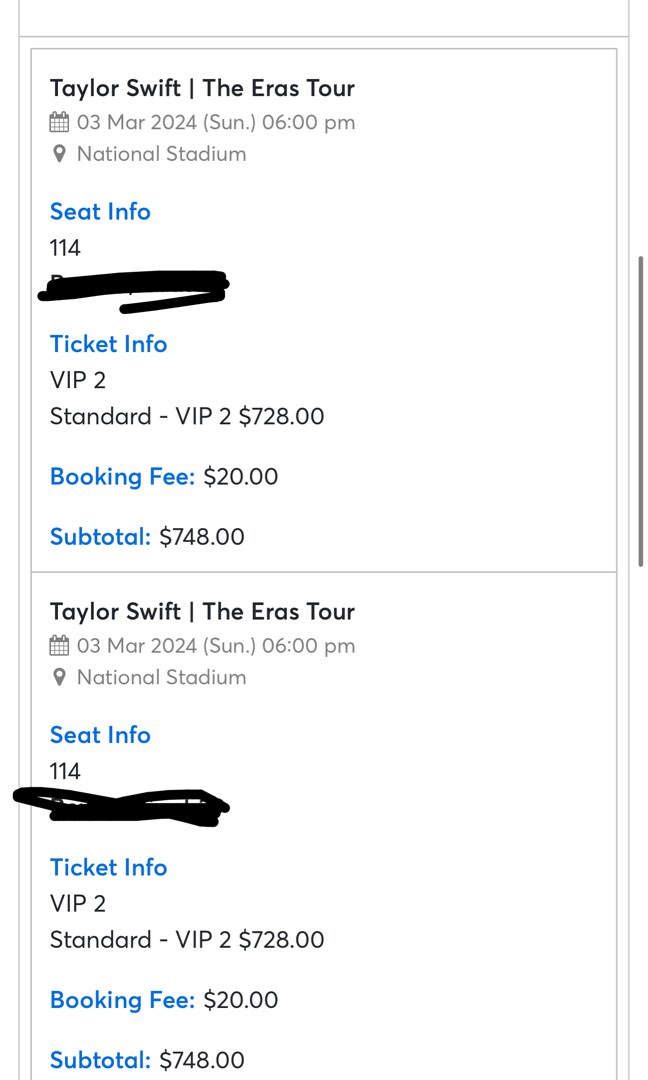 WTS Taylor swift eras tour VIP 2 x2 selling at OG price, Tickets ...