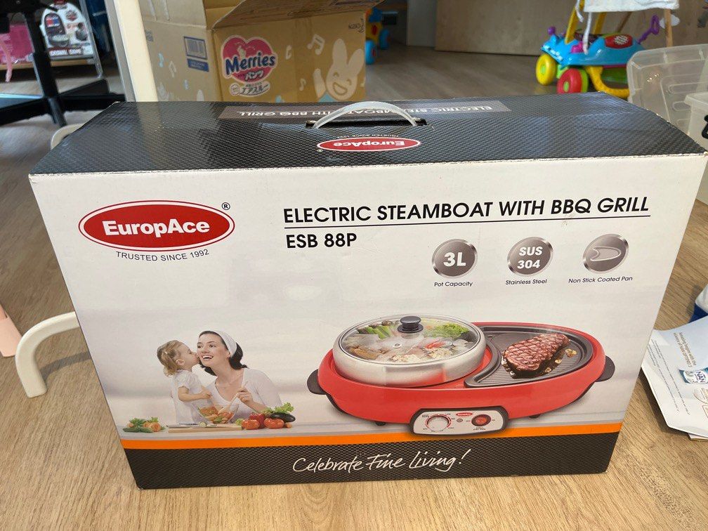 EuropAce 3L pot steamboat with non stick pan, TV & Home Appliances ...