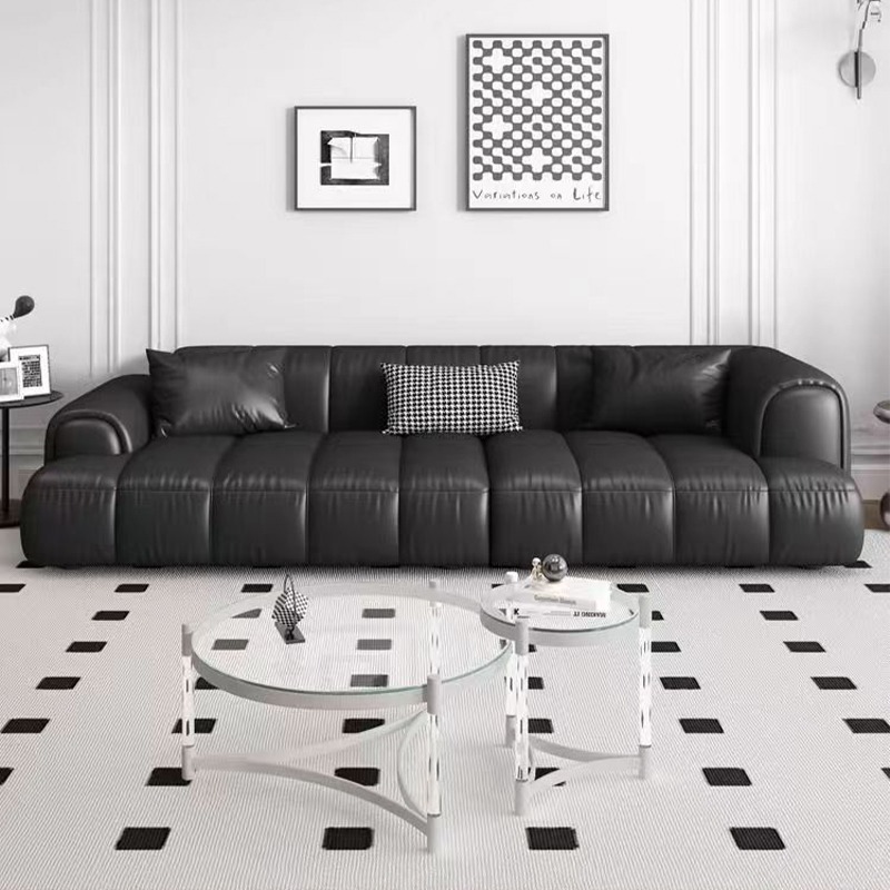 Faux Leather High resilience sponge Sofa Solid Wood Frame surface latex ...
