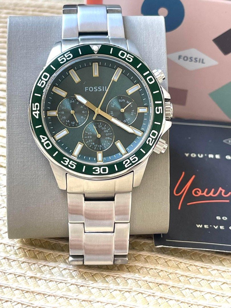 Fossil US Bannon Chronograph Silver-tone Stainless Steel Green dial Men's Watch on Carousell