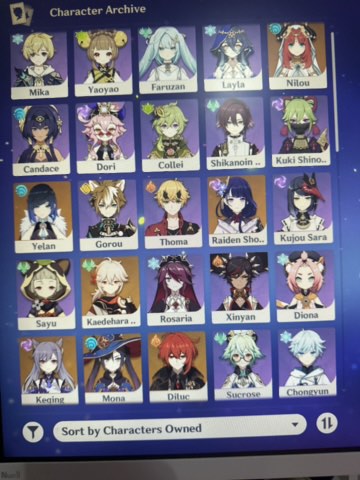 genshin impact ar 55 raiden shogun, yelan, nilou, kazuha, diluc, mona ...