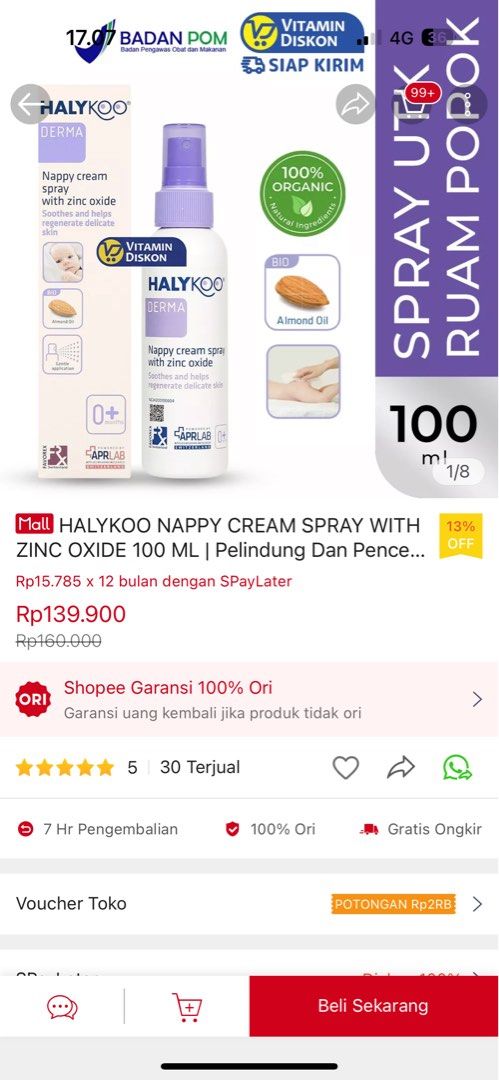HALYKOO NAPPY CREAM SPRAY WITH ZINC OXIDE 100 ML | Pelindung Dan ...