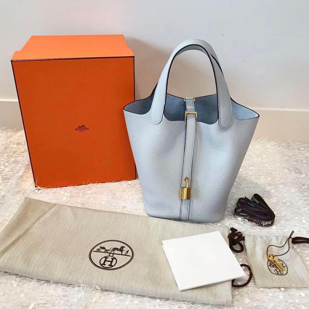 Hermes Picotin 18 Bleu Pale GHW, Luxury, Bags & Wallets on Carousell