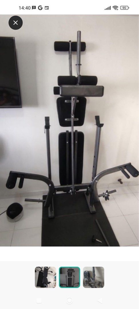 Home bench press machine + barbell, Sports Equipment, Exercise ...
