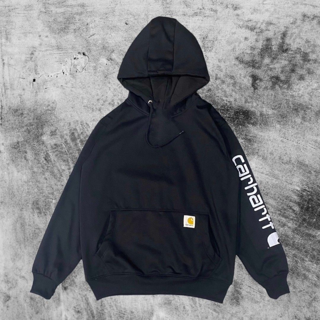 Hoodie Carhartt Sleeve Logo Hitam, Fesyen Pria, Pakaian , Baju Luaran ...