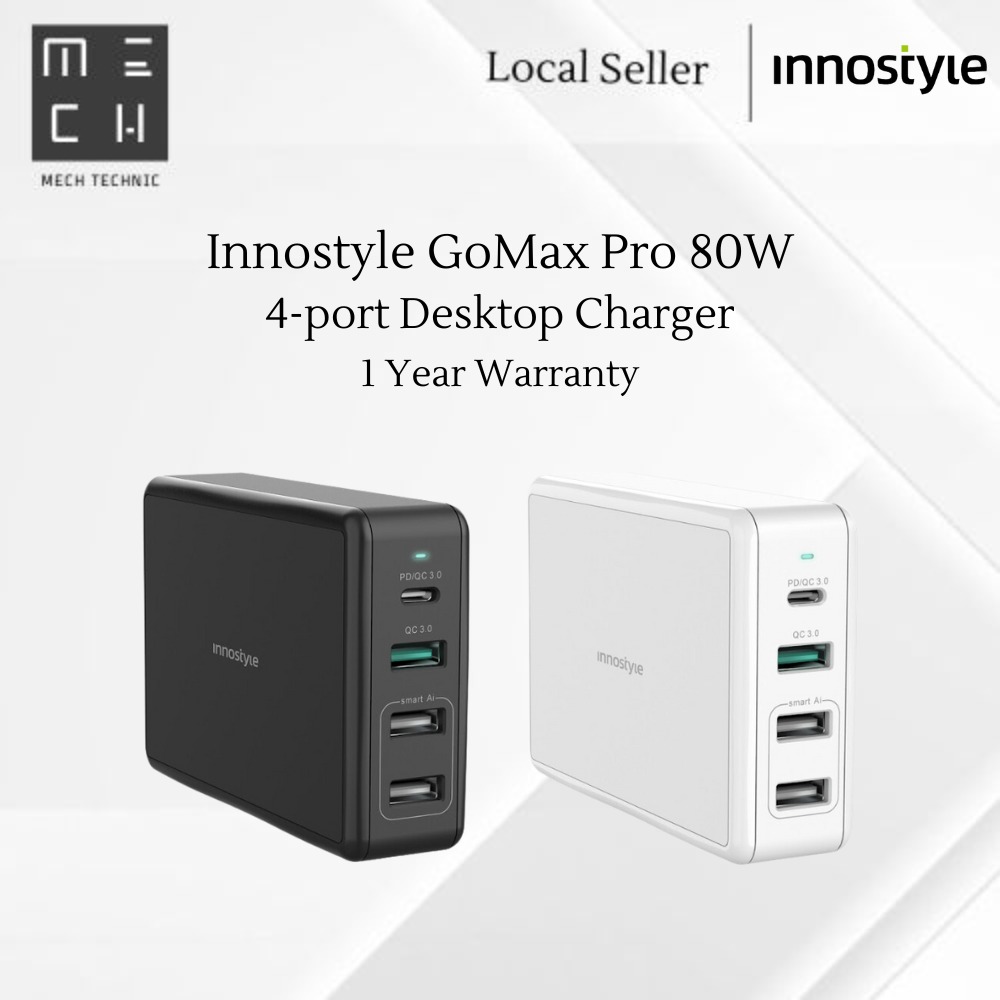 Innostyle GoMax Pro 80W 4-Port (Type C & USB) Charger with PD & QC3.0 ...