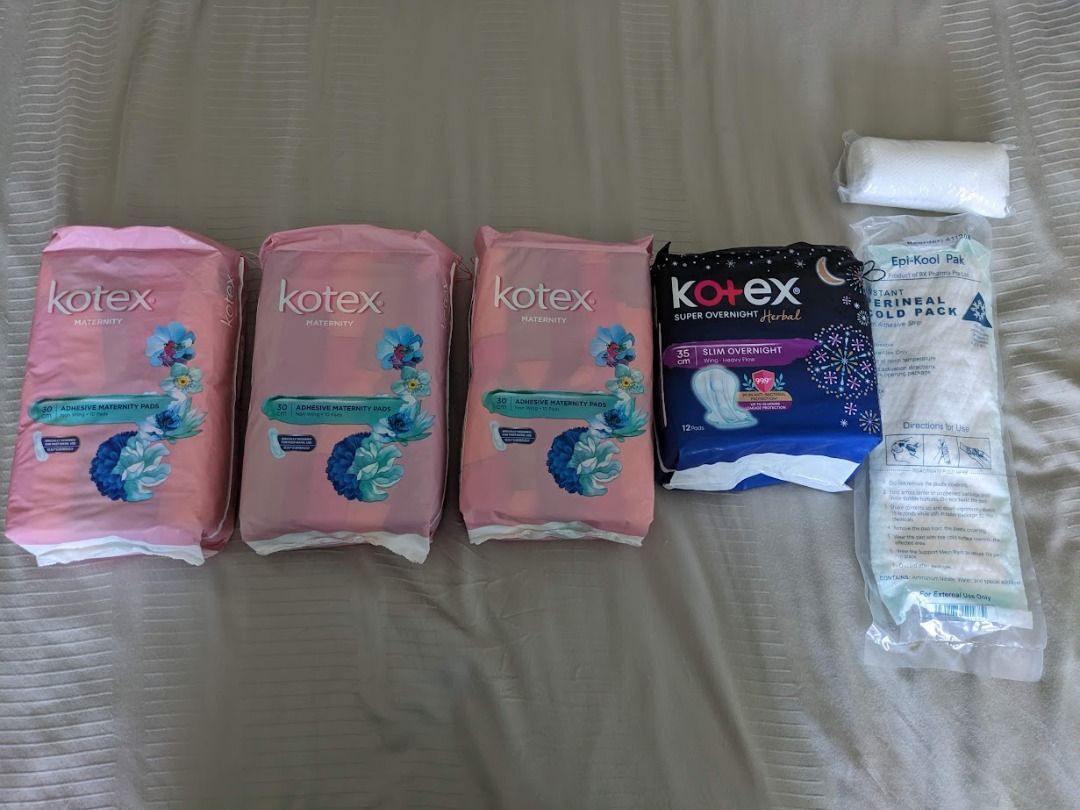Kotex maternity pads, Kotex slim overnight pads, Epi-Kool Perineal Cold ...