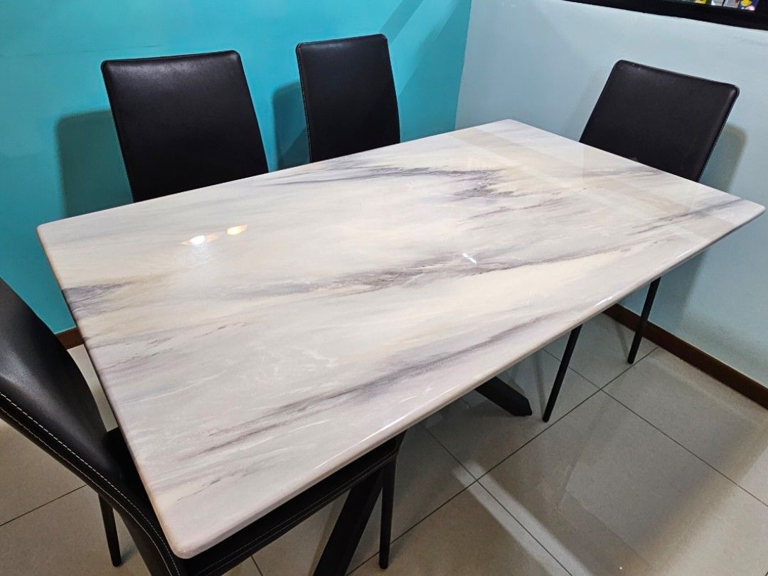 Real Marble Dining Table and Chairs, Furniture & Home Living, Furniture ...