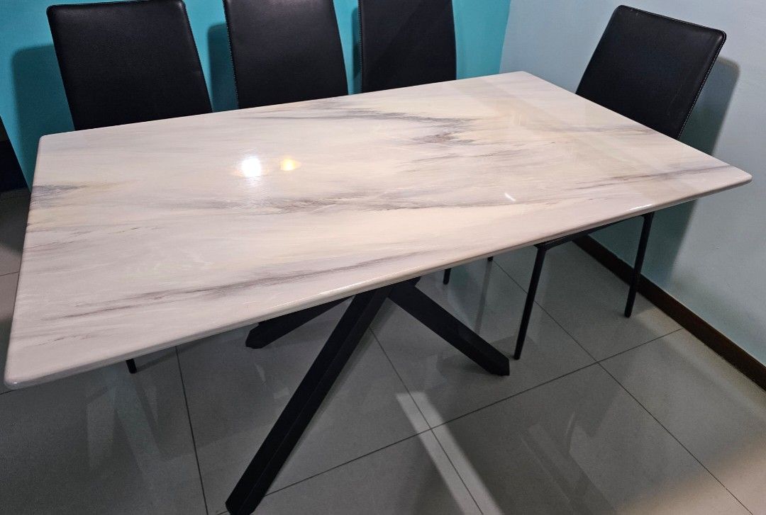 Real Marble Dining Table and Chairs, Furniture & Home Living, Furniture ...