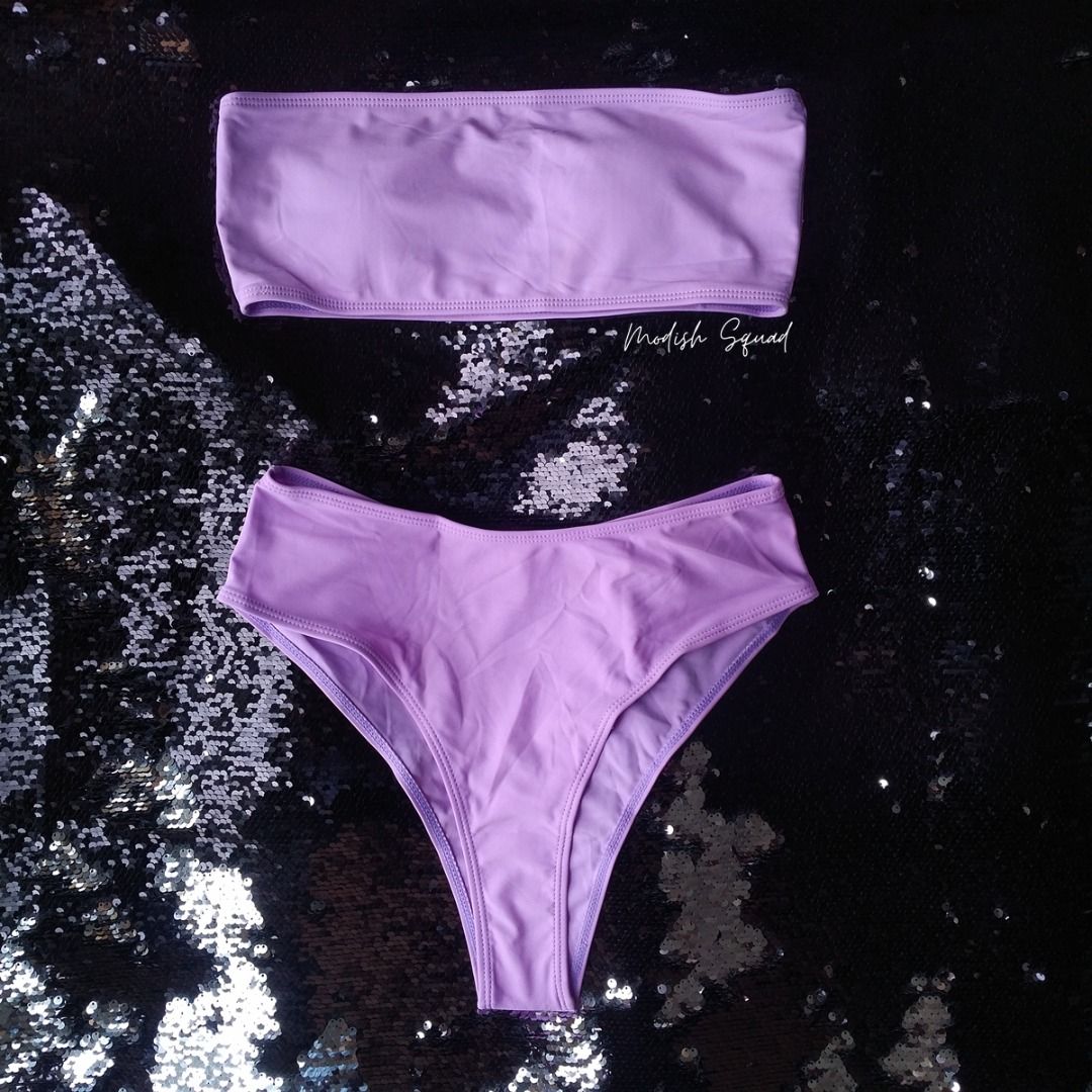 New Lilac Swimsuit Lilac Bikini Pastel Color Bandeau Tube Swimsuit ...