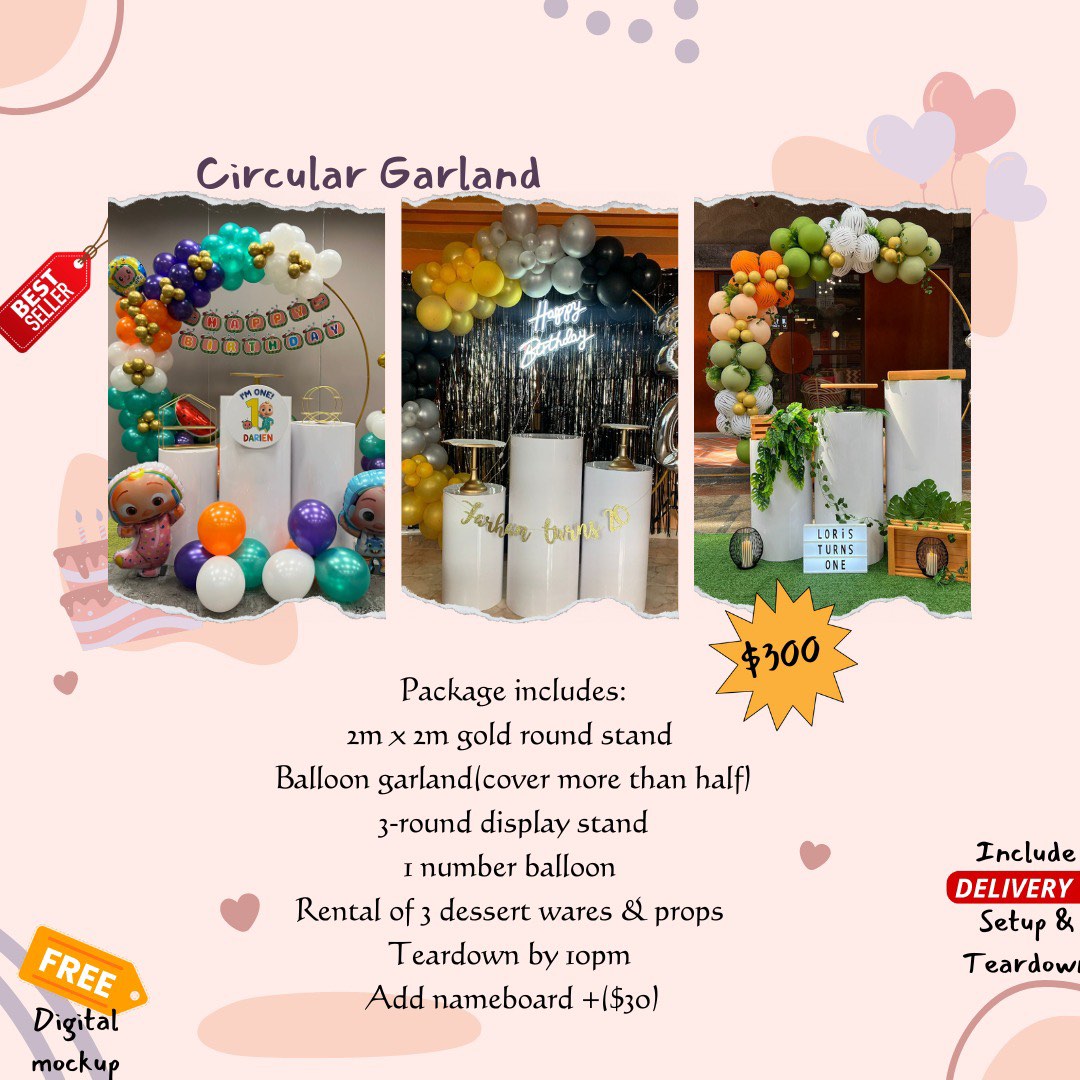 party deco birthday party setup backdrop set balloon garland dessert ...