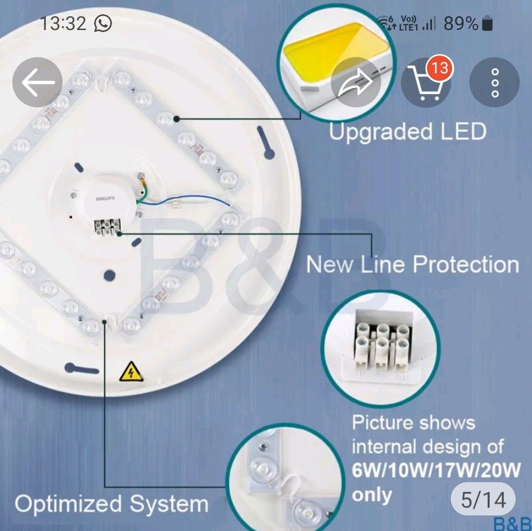 Philip LED Ceiling Light 17W, Furniture & Home Living, Lighting & Fans ...