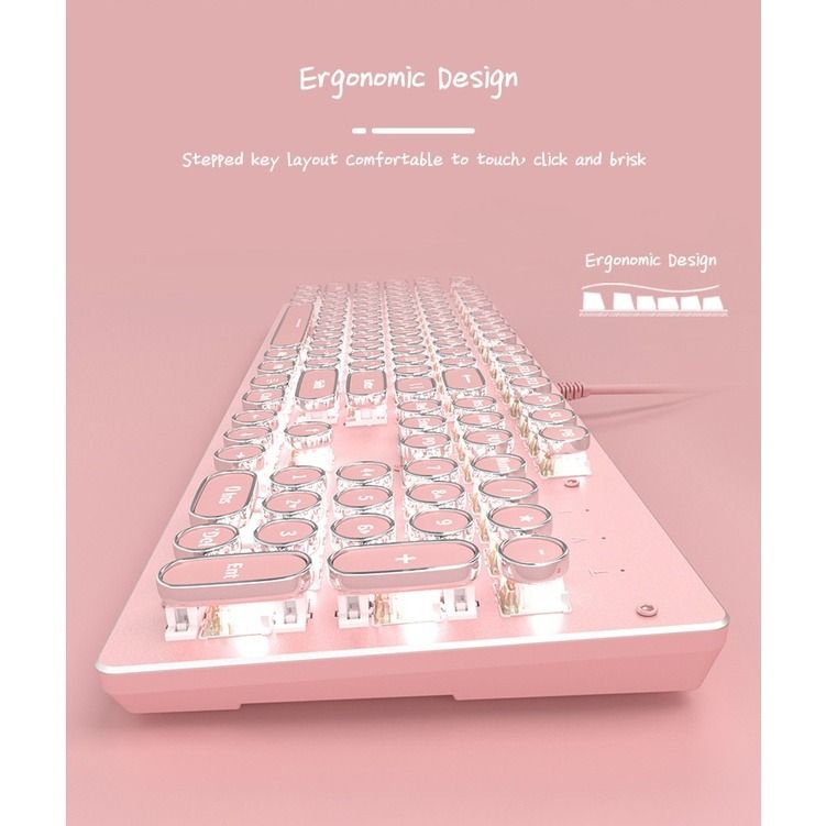 Pink Mechanical Punk Keyboard Mouse Headset Bundle KNT2052, Computers ...