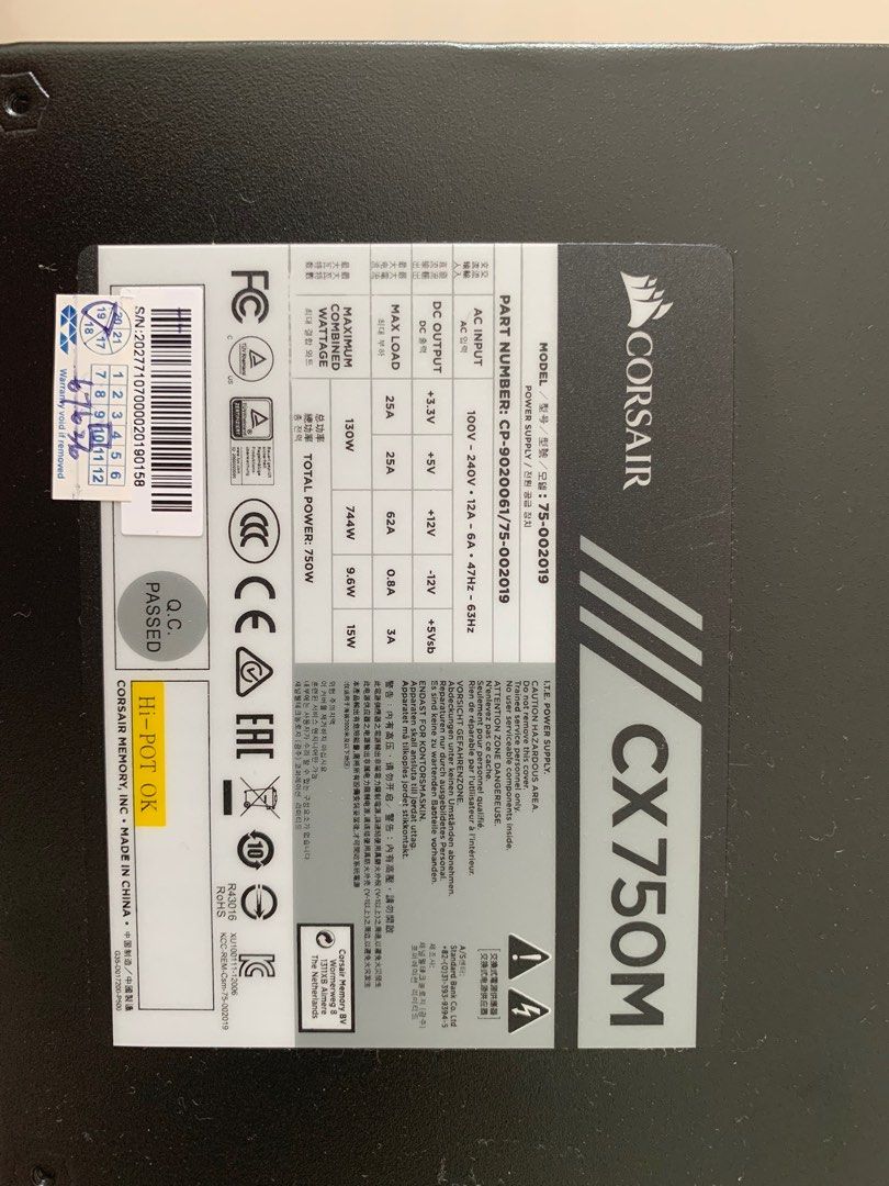 Power supply Corsair CX750M - 750W 80+ Bronze, Computers & Tech, Parts & Accessories, Computer ...