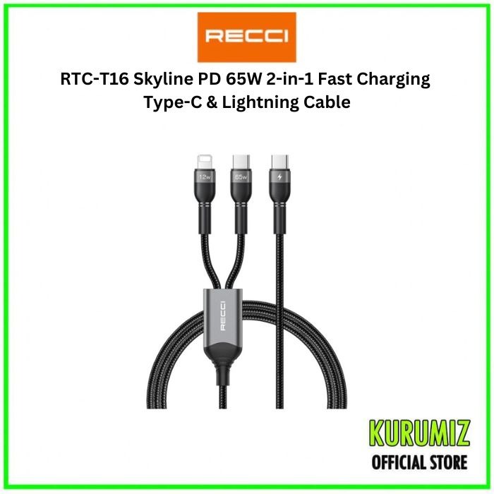 Recci RTC-T16 Skyline PD 65W 2-in-1 Fast Charging Type-C & Lightning ...