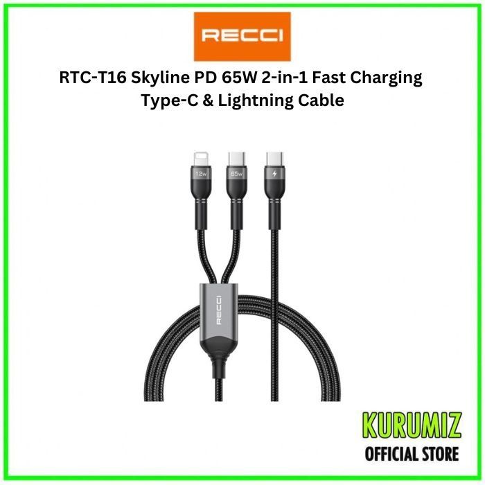 Recci RTC-T16 Skyline PD 65W 2-in-1 Fast Charging Type-C & Lightning Cable, Mobile Phones ...