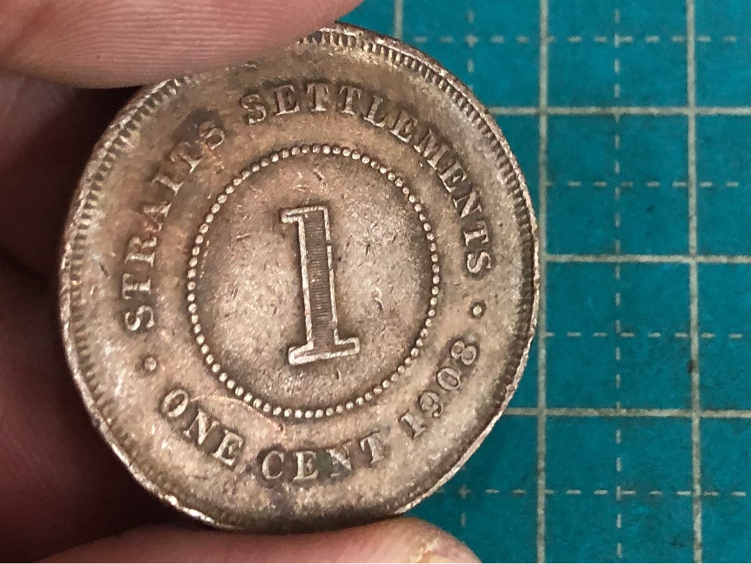 National Day Sale less 10% /Fixed Price Straits Settlements 1 cent 1908, F-VF, Nice details ...