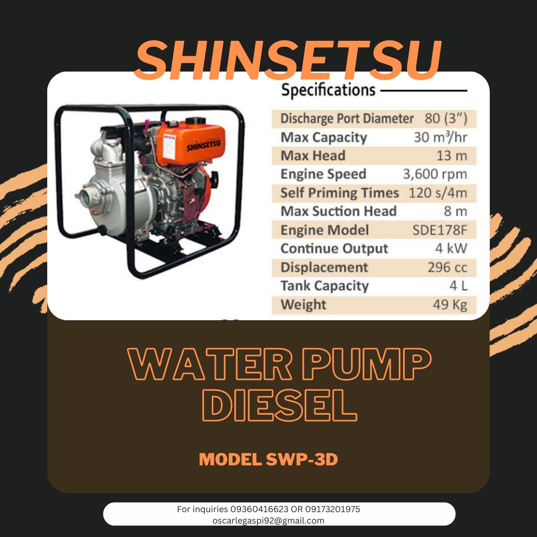 SHINSETSU WATER PUMP DIESEL MODEL SWP-3D, Commercial & Industrial ...