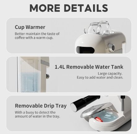 Simplus Semi Auto Espresso Machine With Steam Milk Frother Coffee Maker ...