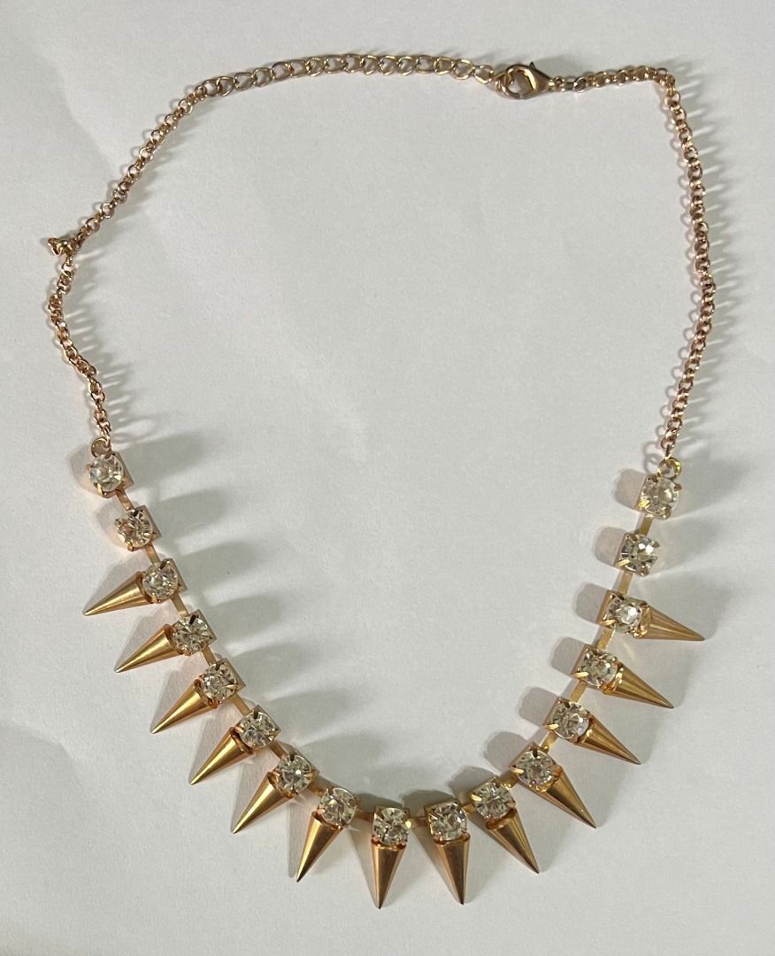 Spiky Gold Choker Necklace with diamontes, Women's Fashion, Jewelry ...