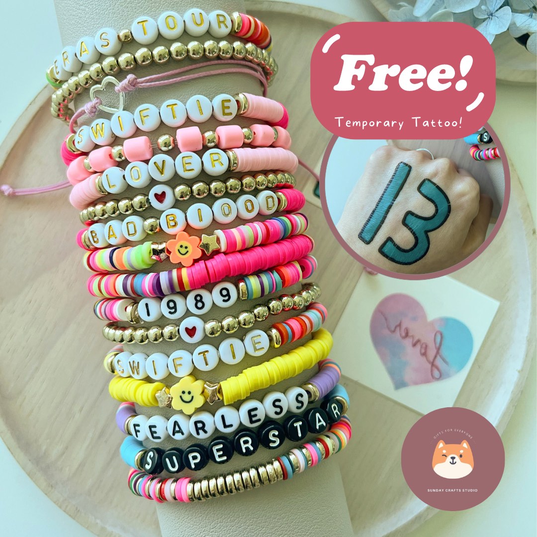 Taylor Swift Friendship Bracelet - Bundle of 5 + Taylor Swift Tattoo ...