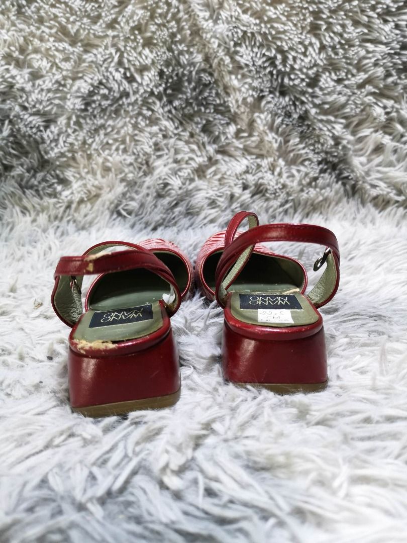 Wano Nano Red Leather Flat Sandals, Women's Fashion, Footwear, Flats ...