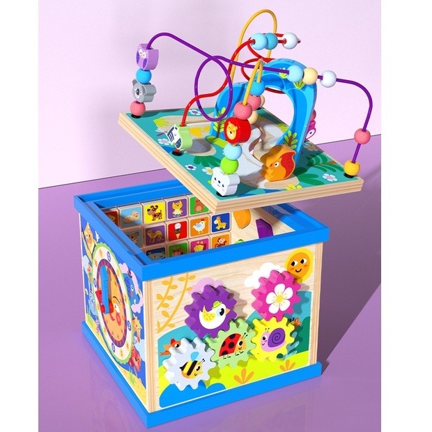 Wooden Educational Activity Cube Preschool Montessori Learning ...