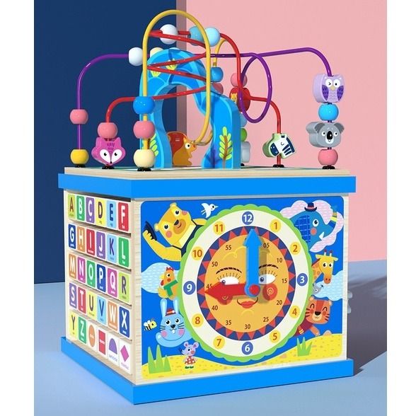 Wooden Educational Activity Cube Preschool Montessori Learning ...