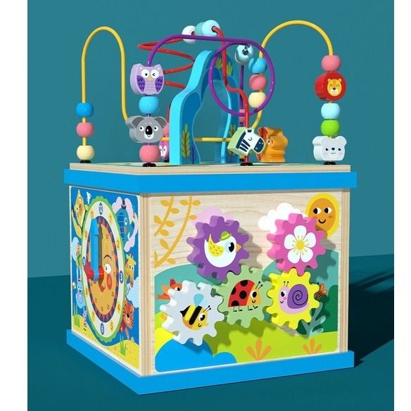 Wooden Educational Activity Cube Preschool Montessori Learning ...