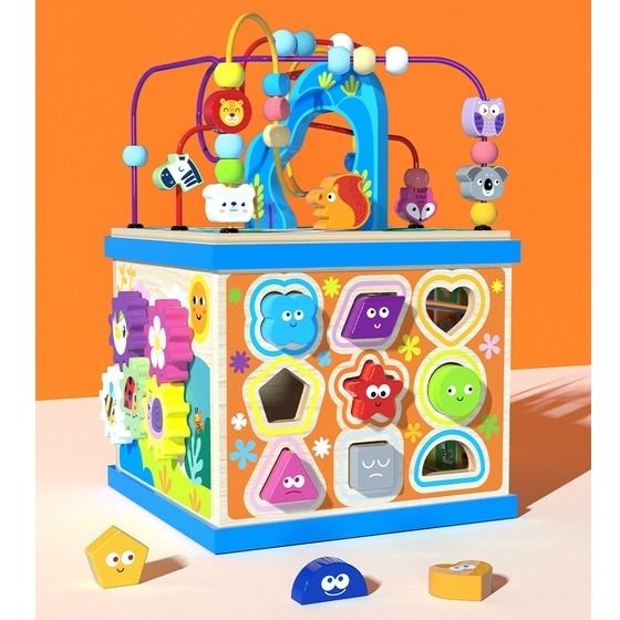 Wooden Educational Activity Cube Preschool Montessori Learning ...