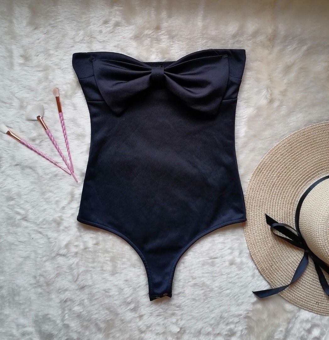 1 piece Black Tube Bikini With Ribbon with Snap on, Women's Fashion ...