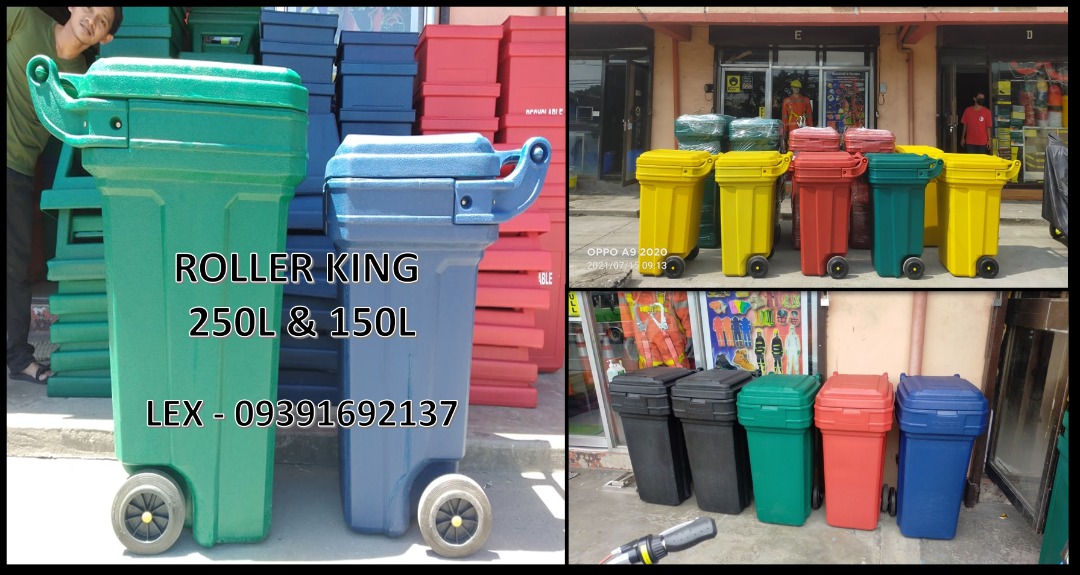 250 Liters roller king trash bin w/ wheels, Furniture & Home Living ...