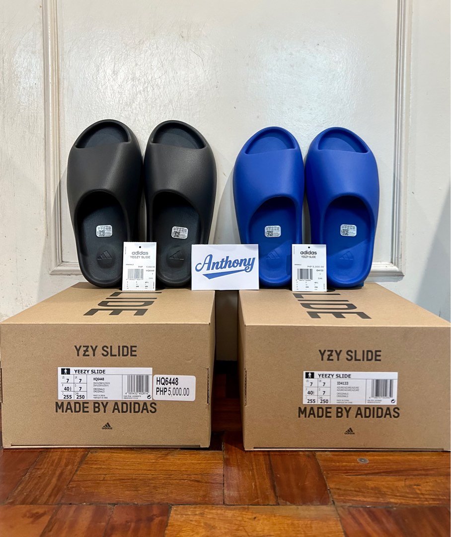Adidas Yeezy Slides Azure Onyx, Women's Fashion, Footwear, Slippers and ...