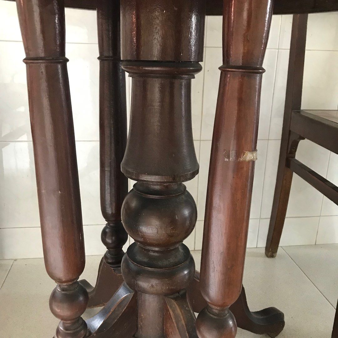 Antique Marble Top Kopitiam Table with 2 chair, Furniture & Home Living ...