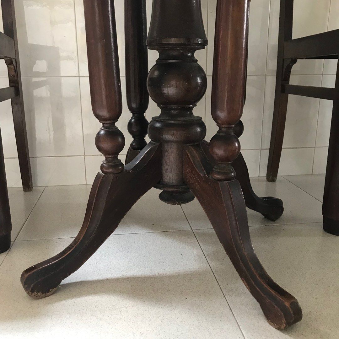 Antique Marble Top Kopitiam Table with 2 chair, Furniture & Home Living ...
