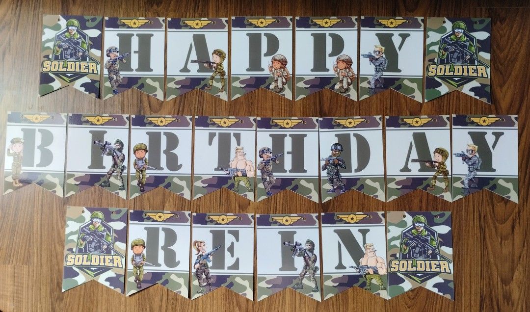 Army Soldier Military Theme Birthday Party Banner Cupcake Cake Topper ...