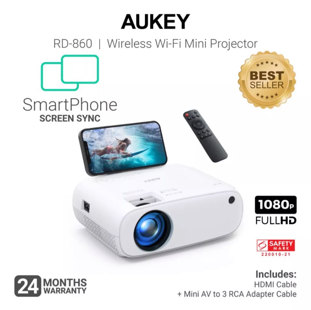 Aukey RD-860 Wi-Fi Mini Projector with 1080p Resolution Smartphone ...