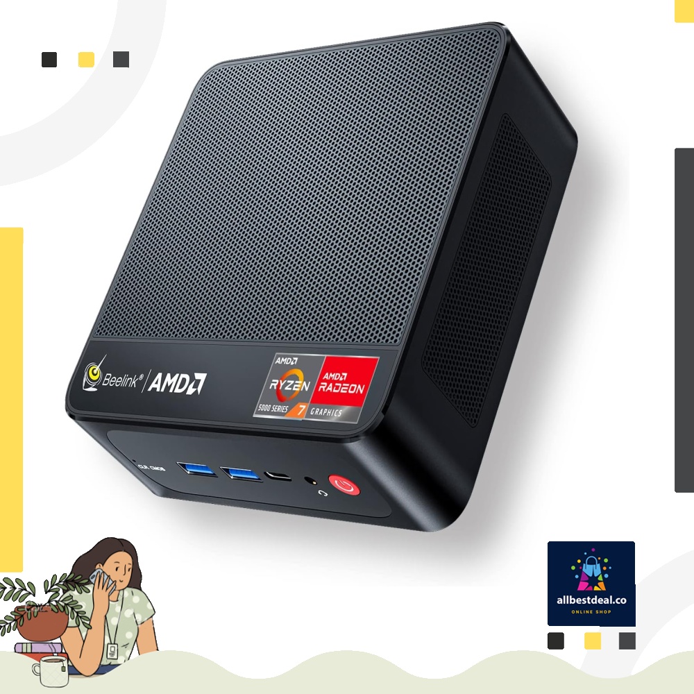 Beelink SER5 Mini PC, AMD Ryzen 7 5800H (8C/16T,up to 4.4GHz), Mini ...