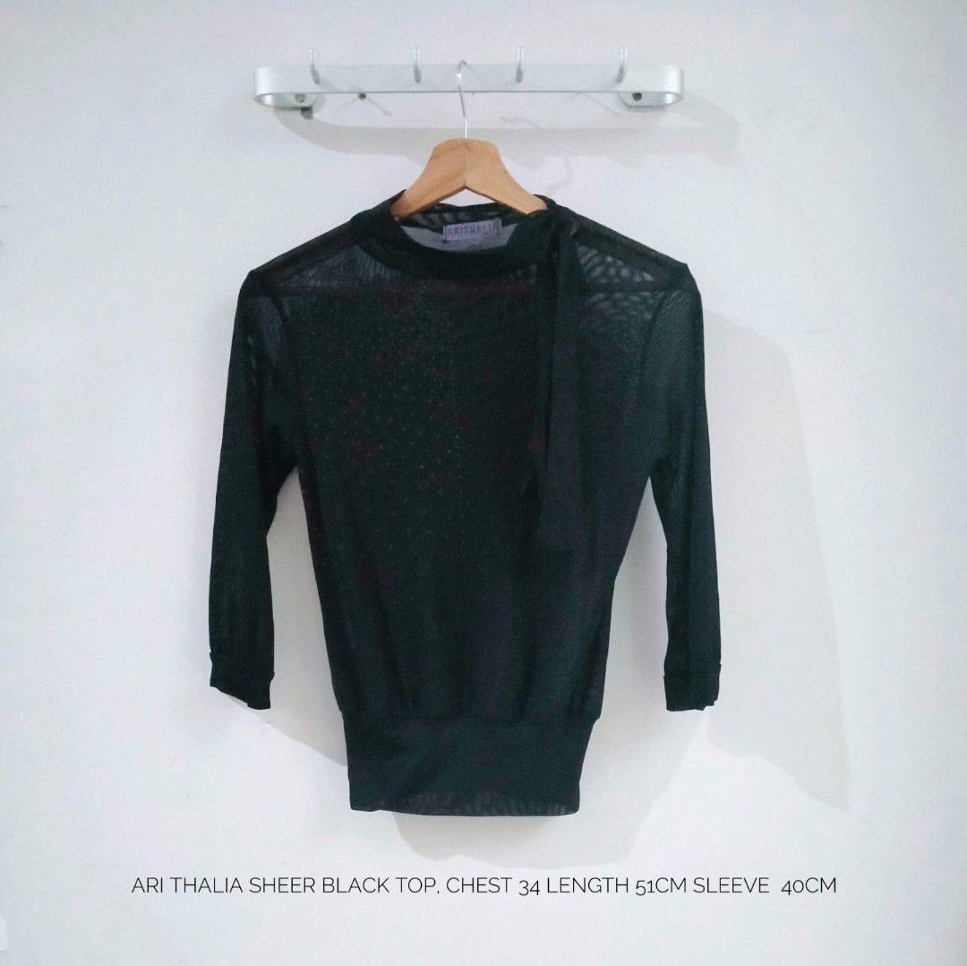 Ari Thalia Black Sheer Top, Fesyen Wanita, Pakaian Wanita, Atasan di ...