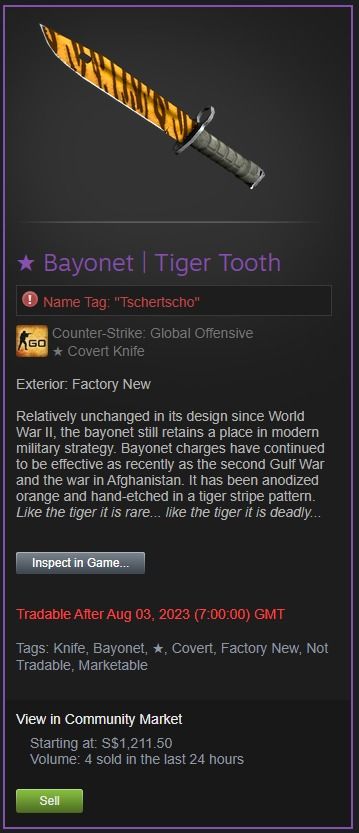 CSGO Bayonet Tiger Tooth FN, w Name Tag, Video Gaming, Gaming ...