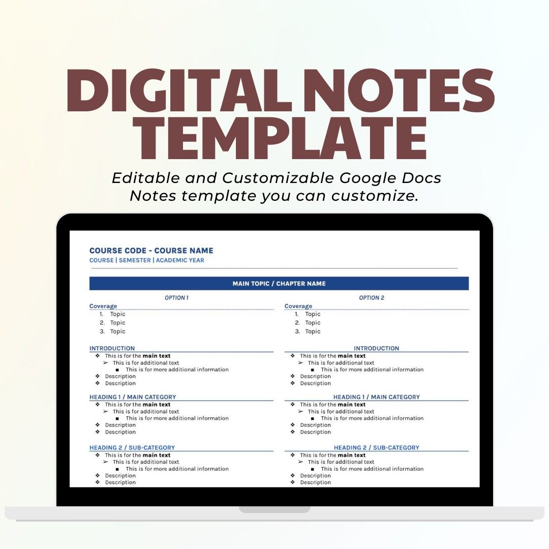 Digital Notes / Transes Templates in Google Docs for High School and ...