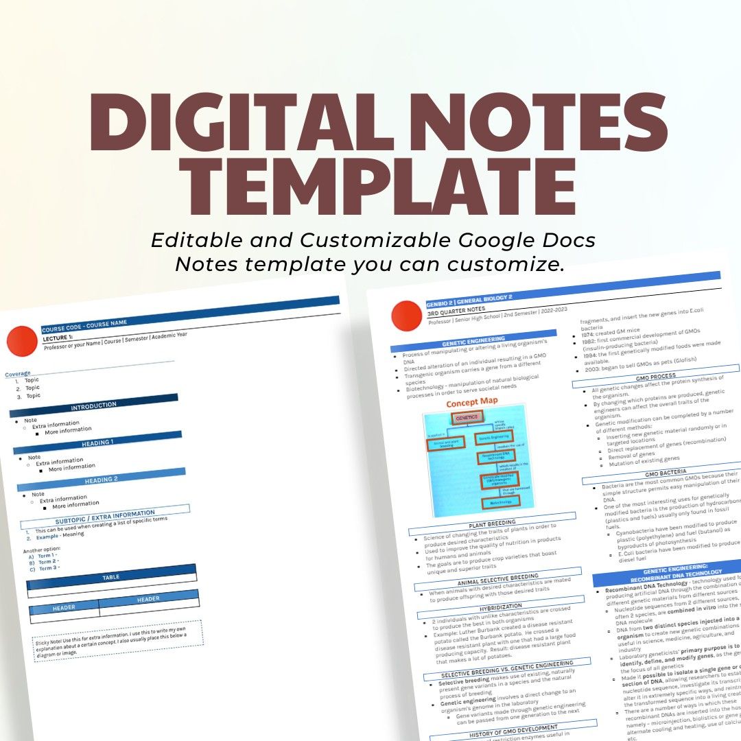 Digital Notes / Transes Templates in Google Docs for High School and ...