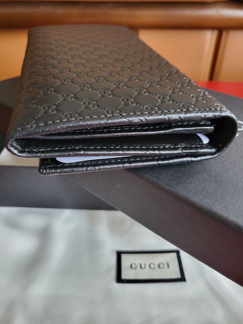GUCCI black MICRO GUCCISSIMA leather CONTINENTAL snap flap Wallet 100% ...
