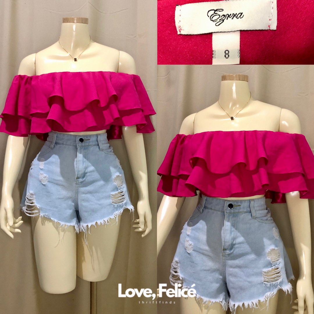 HQ Hot Pink Off Shoulder Top Ezrra Brand, Women's Fashion, Tops, Others ...