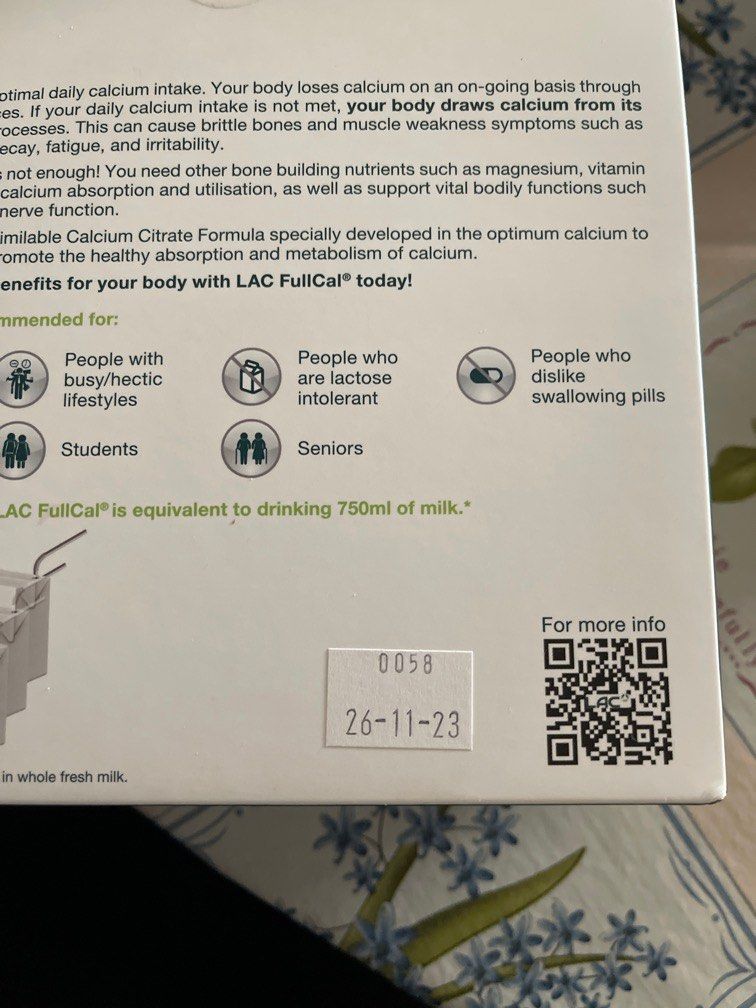 LAC full cal calcium supplement, Health & Nutrition, Health Supplements ...