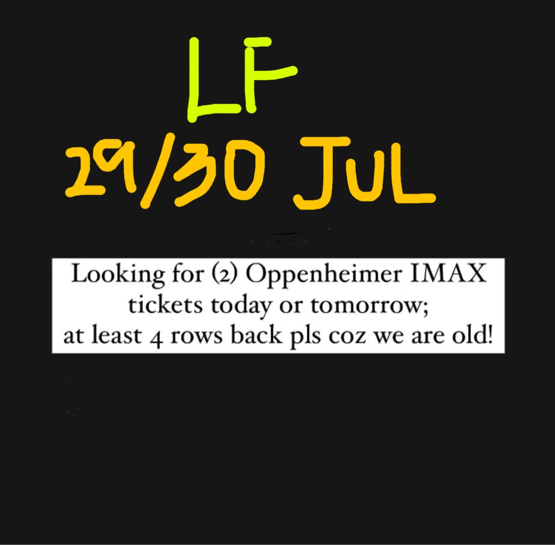 LF IMAX Oppenheimer tickets, Tickets & Vouchers, Event Tickets on Carousell