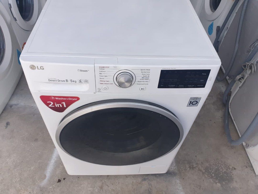 LG DD inverter 2in1 front load hot washer with dryer 8/5kg washing machine mesin basuh sekali ...
