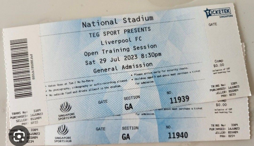 Liverpool training ticket 29July, Tickets & Vouchers, Event Tickets on ...